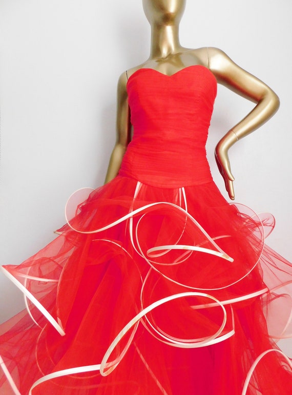 Vintage Red Ball Gown Dress Off Shoulder Cupcake Full… - Gem