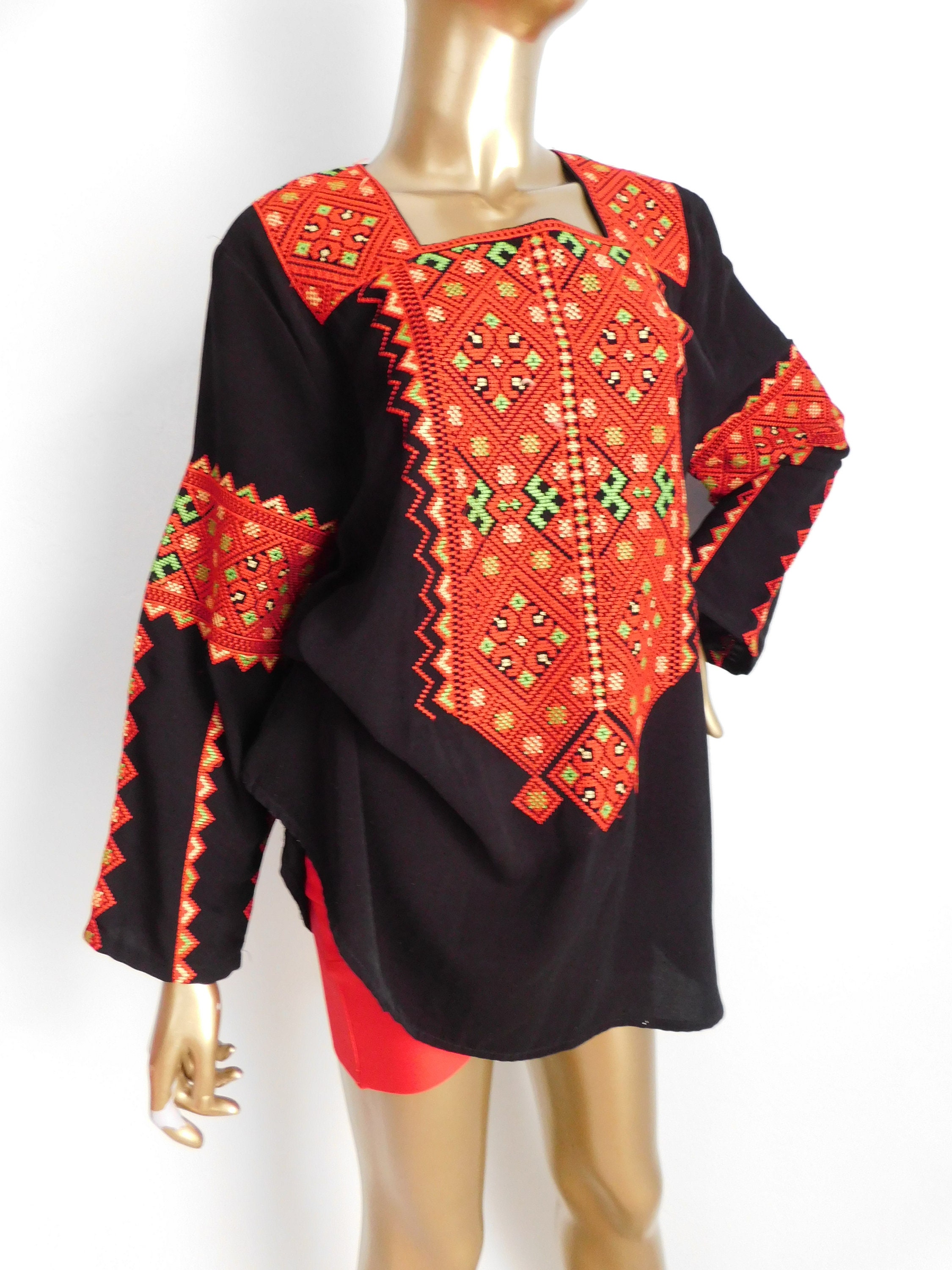 Vintage Black Embroidered Tunic Arabic Top Loose Black Shirt - Etsy