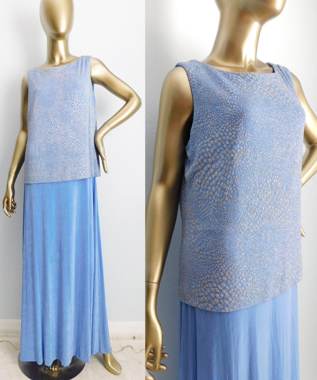Vintage Cornflower Blue Evening Dress \ Formal Shift Dress \ Sparkling ...