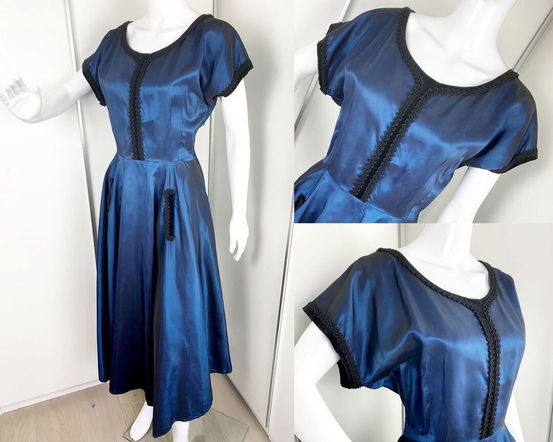 Vintage 1950s 1960s Spectator Model Mayfair Petrol Blue Taffeta ...