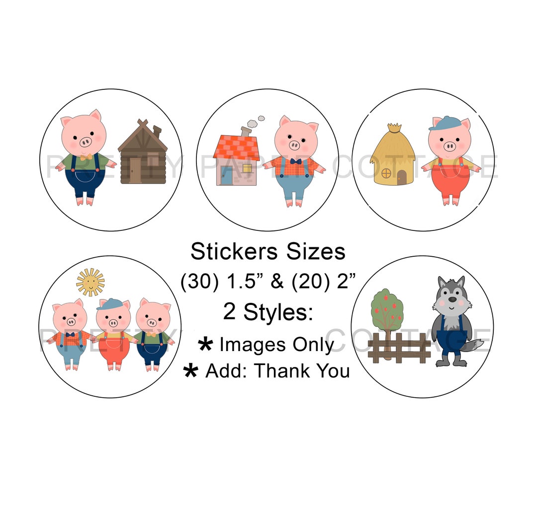 Three Little Pigs Stickers, Story Book Theme, Birthday Party, Baby ...