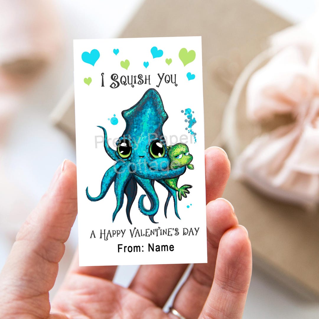 Editable Valentine Tags: I Squish You a Happy Valentine's Day, Adobe ...