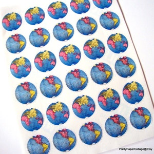 World Map Globe Stickers: Travel Theme Party Favors, 1.5 Inch (30 Count ...
