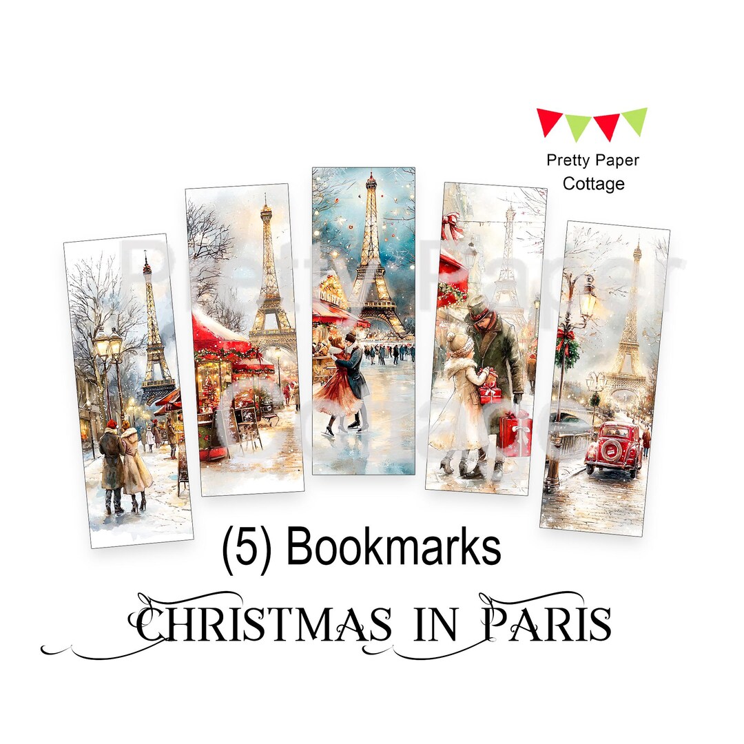 Christmas in Paris Eiffel Tower Bookmarks: Heavy Cardstock, (5) Size 2 ...