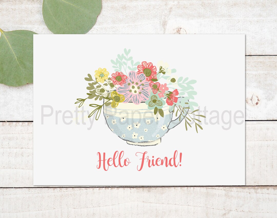 Teacup Flowers Note Cards Hello Friend Thank You Thinking - Etsy