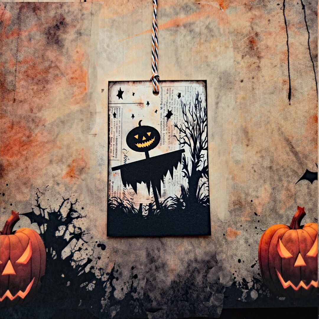 Pumpkin Scarecrow Halloween Tags: Orange, Black & White Twine (6) 2x3 ...