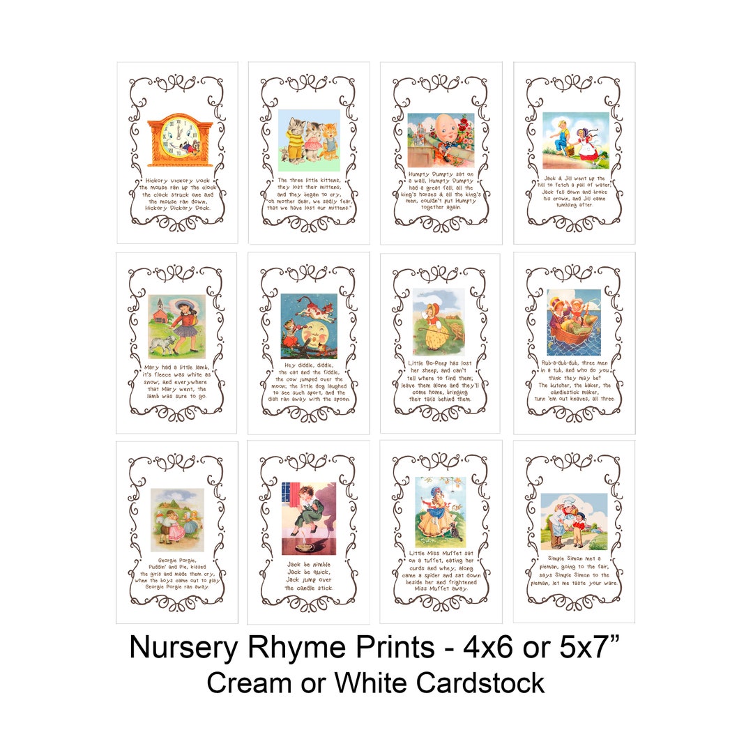 Nursery Rhyme Prints, 12 Cards, 4x6 or 5x7, Vintage Mother Goose ...