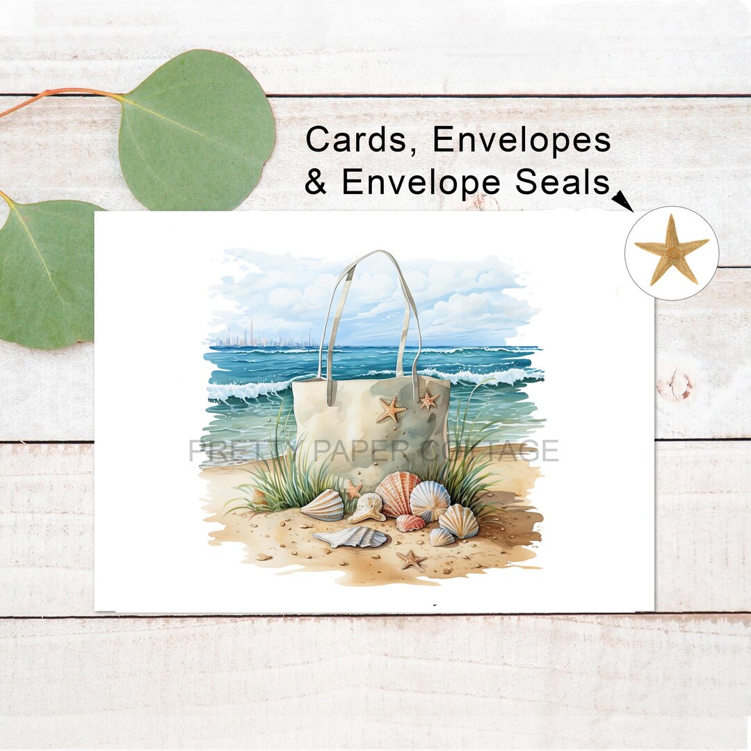 Ocean Theme Beach Bag Cards: Set of 4, Blank Inside, Starfish Seals - Etsy