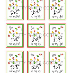 PRINTABLE, You Light up My Life, Christmas Lights, Christmas Gift Tags ...
