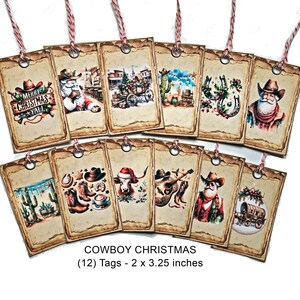 Cowboy Christmas, Gift Tags, Santa, Vintage Style, Western Theme ...