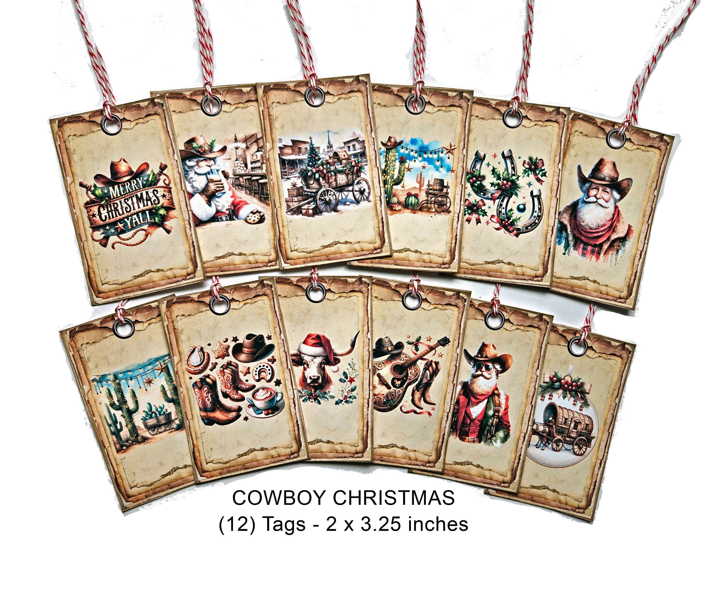 Cowboy Christmas Tags: Vintage Western, Red & White Twine, (12) 2 X 3. ...