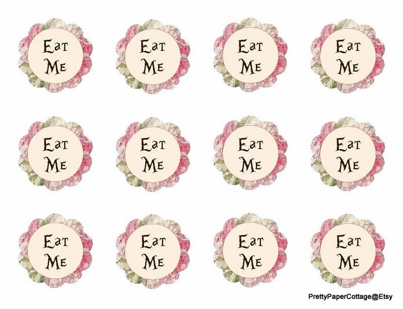 PRINTABLE Eat Me Alice in Wonderland Cupcake Toppers Rose | Etsy