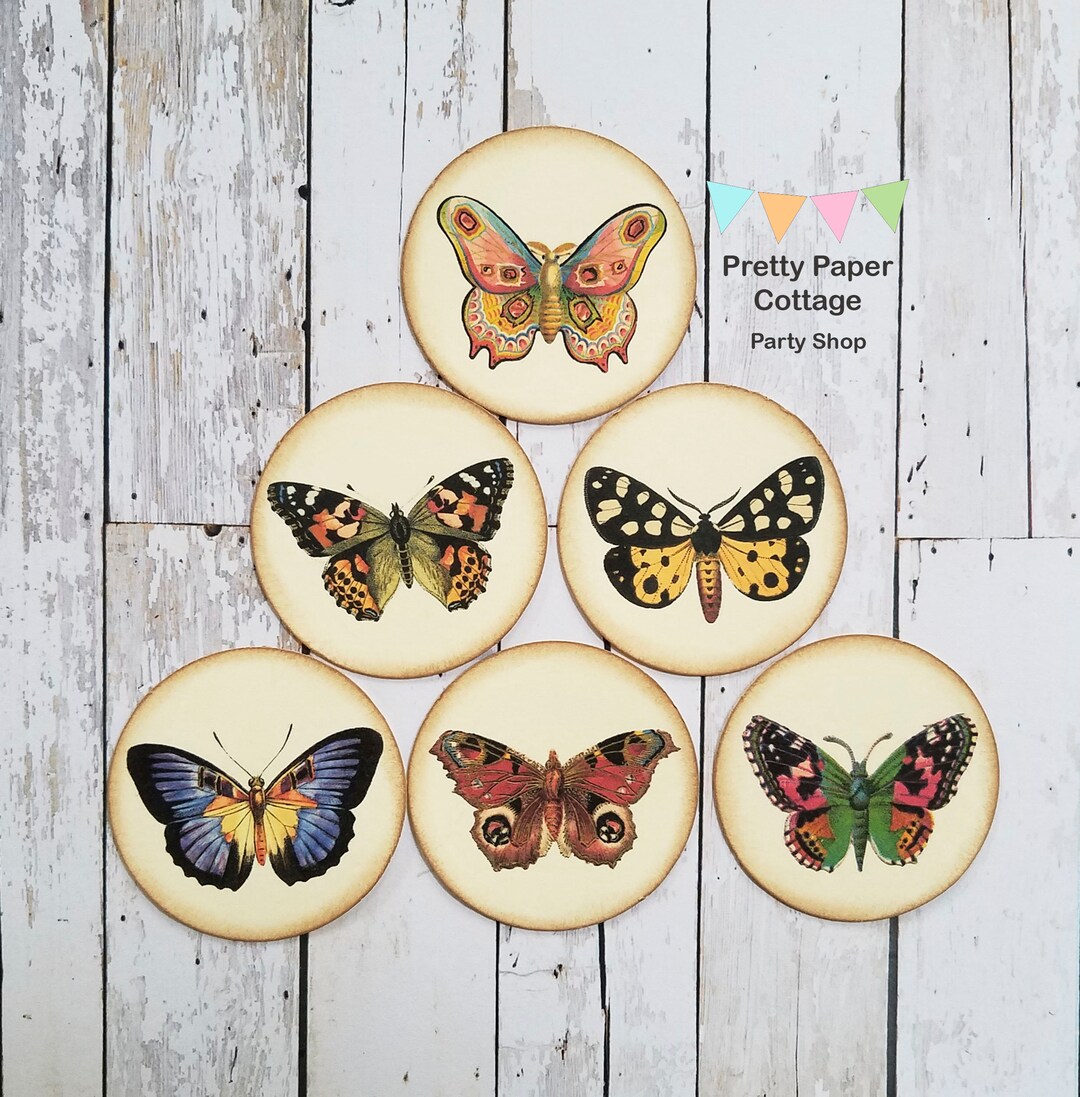 Vintage Butterflies, 6 2 Inch Rounds Inked Edges, Tags, Stickers ...