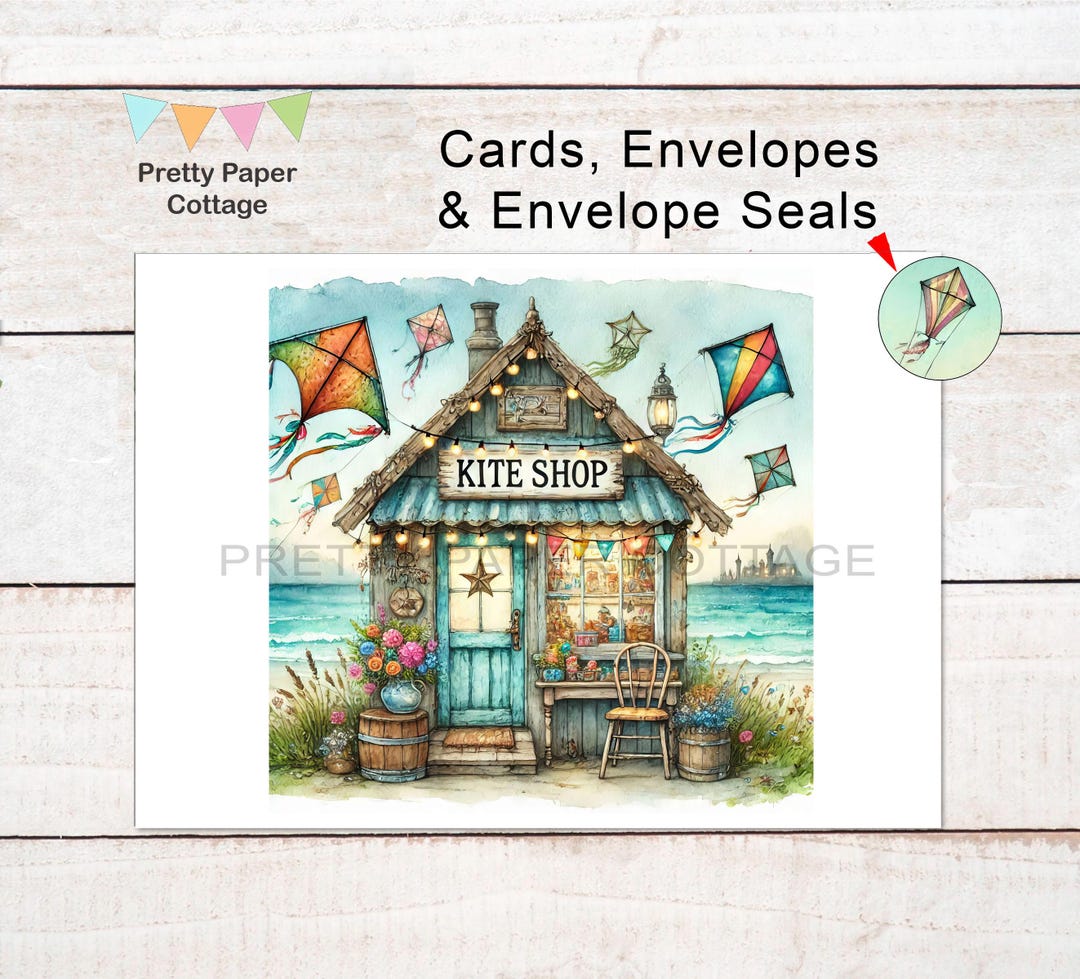 Kite Shop Cards: Whimsical Colorful Notecards With Kite Seals - Etsy