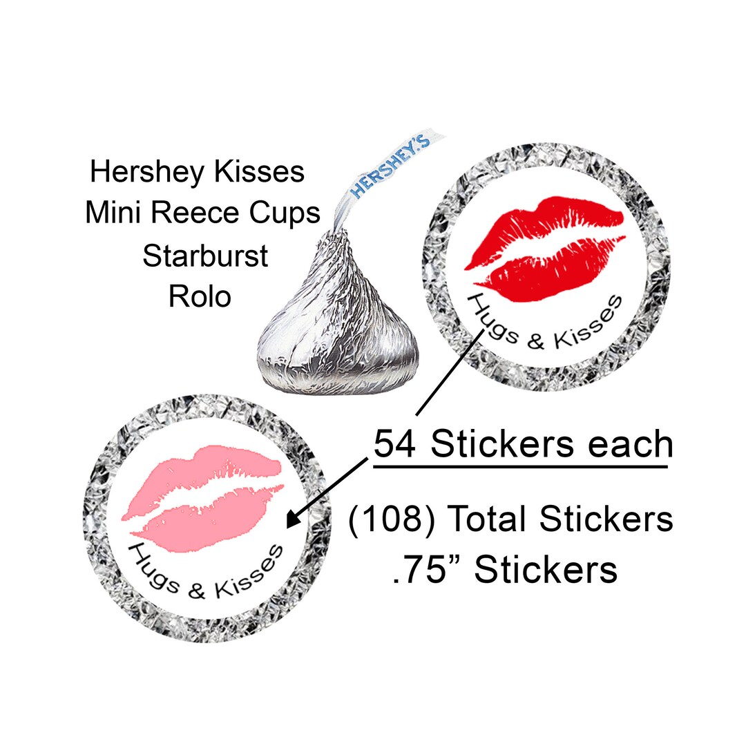 Red And Pink Lip Kiss Valentine Hershey Kiss Stickers Hugs And Kisses