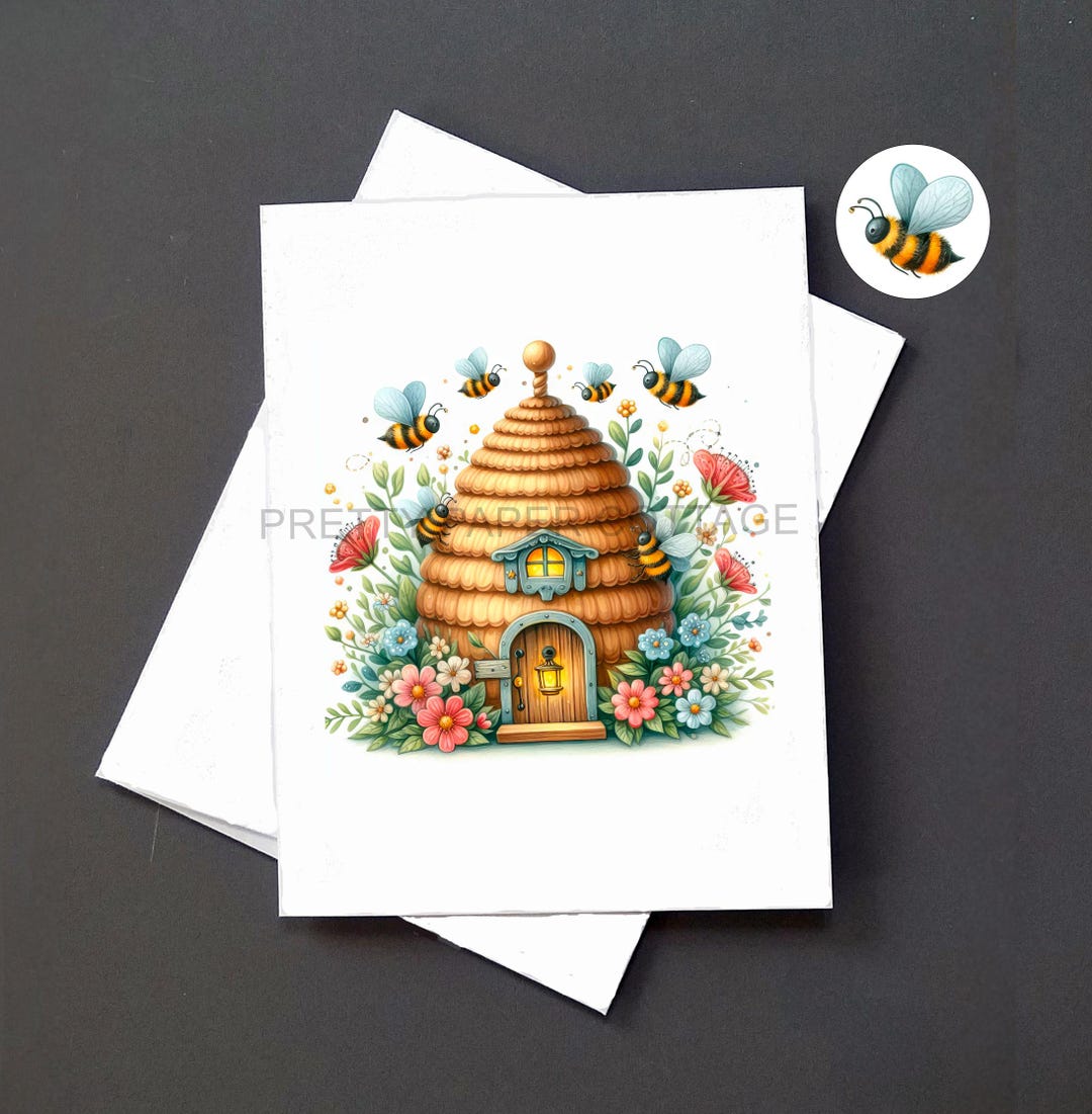 Whimsical Bee Cards, Honey Bee Hive, Envelopes & Seals Included, (set ...