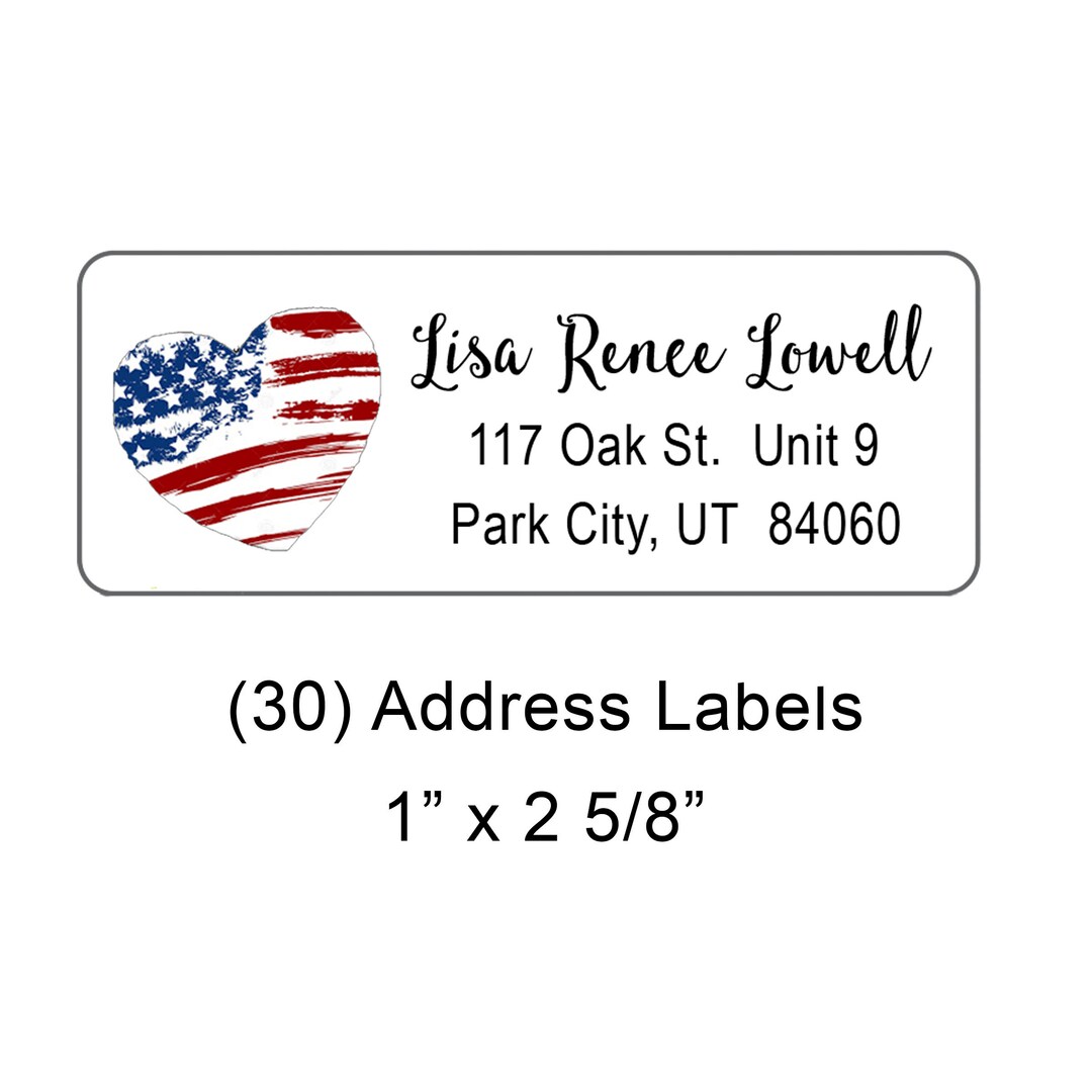 Patriotic,address Labels, American Flag, Heart Shape, Personalized, (30 ...