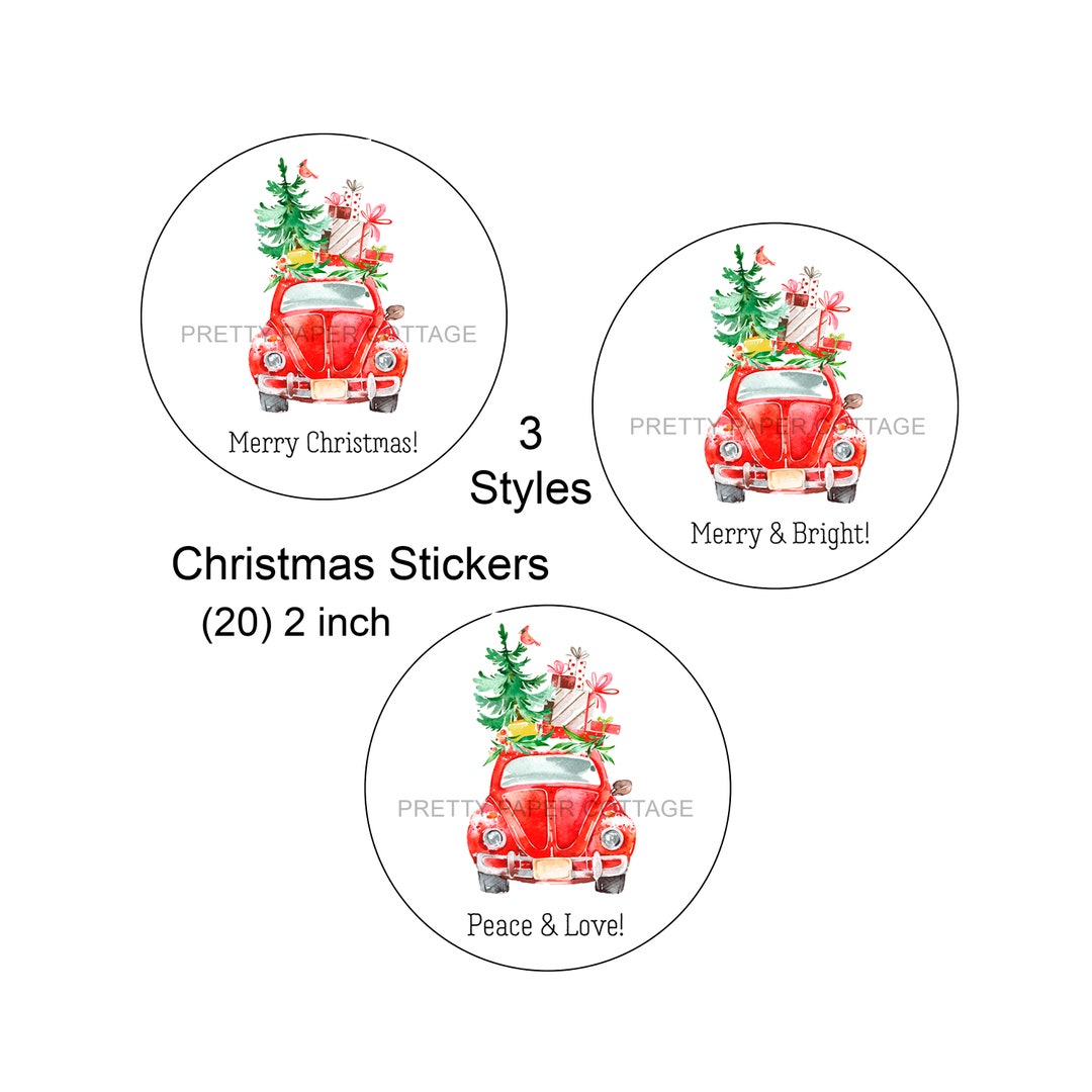 Red Car Christmas Stickers Merry Christmas Merry and Bright - Etsy