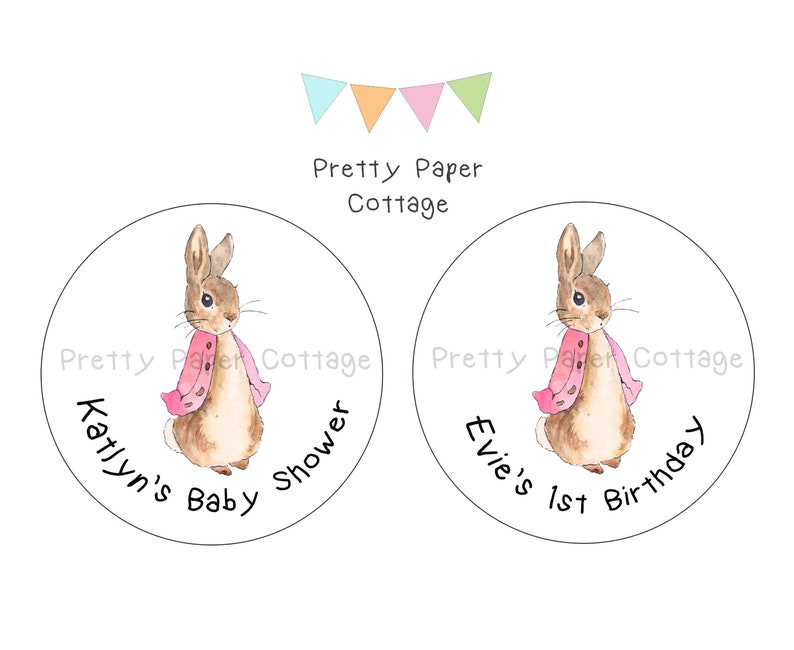 Peter Rabbit, Pink Coat, Stickers, PERSONALIZED, Girl, Baby Shower ...
