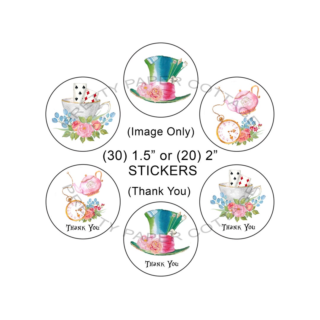 Alice in Wonderland Stickers: Mad Hatter Tea Party Shower Favors (1.5 ...