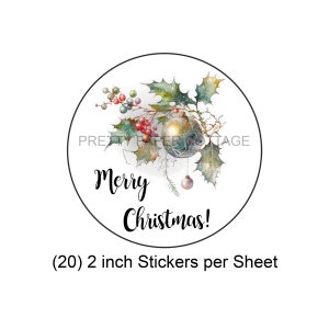 Merry Christmas Stickers, Holly & Ornament, Gifts, Favors, Stickers ...