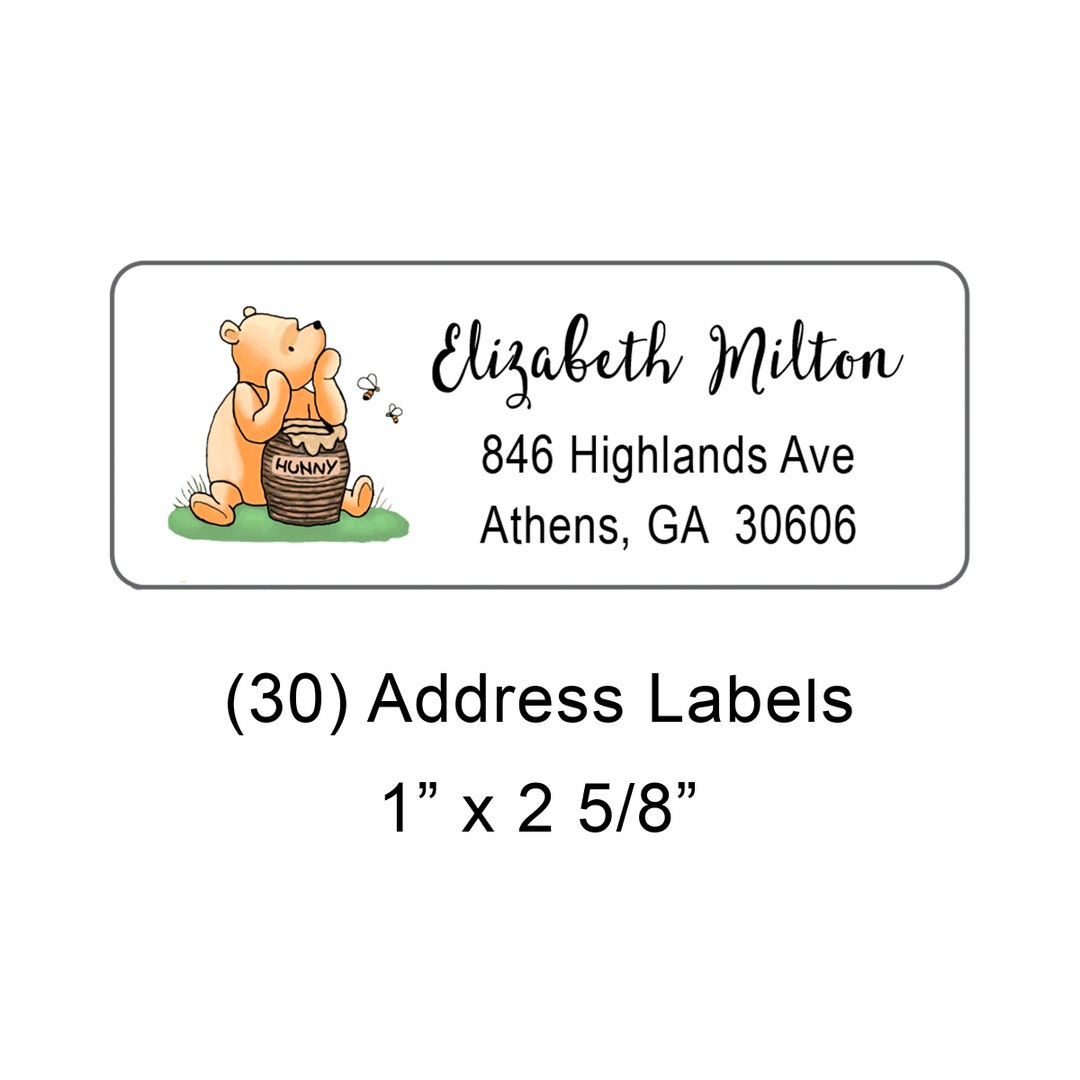 Winnie the Pooh, Address Labels, (30) 1x2.65 Inches, Personalized ...