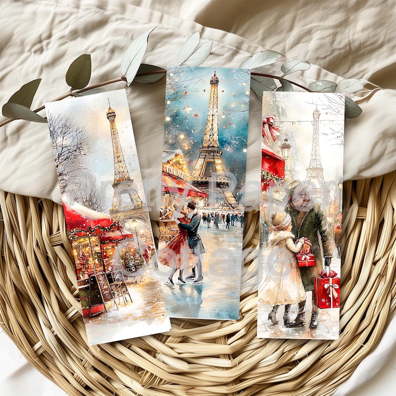 Christmas in Paris Eiffel Tower Bookmarks: Heavy Cardstock, (5) Size 2 ...