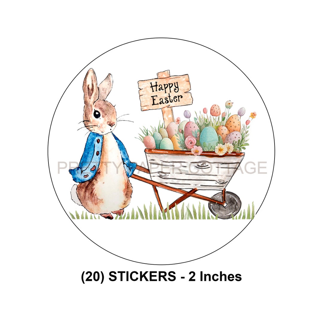 Peter Rabbit Easter Stickers, Wheelbarrow, Easter Eggs, Flowers, Happy ...