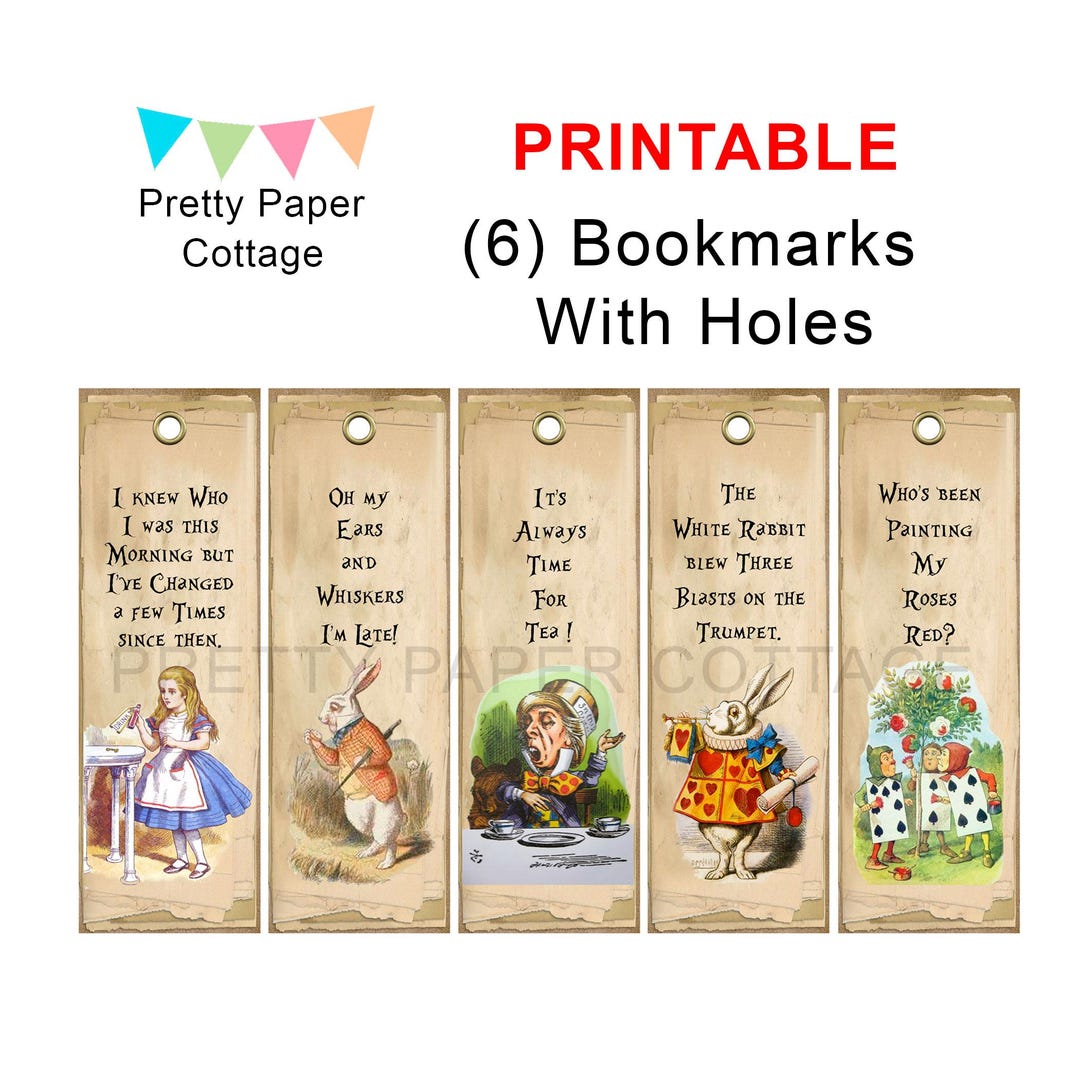Alice in Wonderland Bookmarks: Vintage Style Tea Party Favors (digital ...