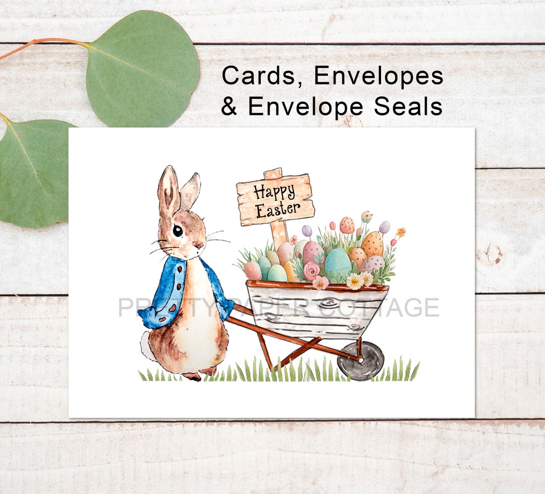 Peter Rabbit, Happy Easter Cards, Wheelbarrow Full of Eggs and Flowers ...