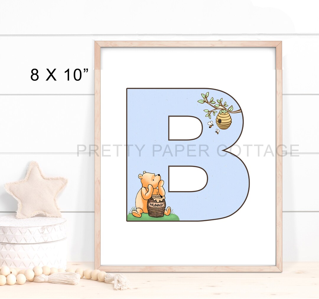 Winnie the Pooh Alphabet Initial Nursery Print, Blue Letter or Pink ...
