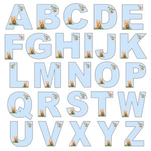 Winnie the Pooh Alphabet Initial Nursery Print, Blue Letter or Pink ...