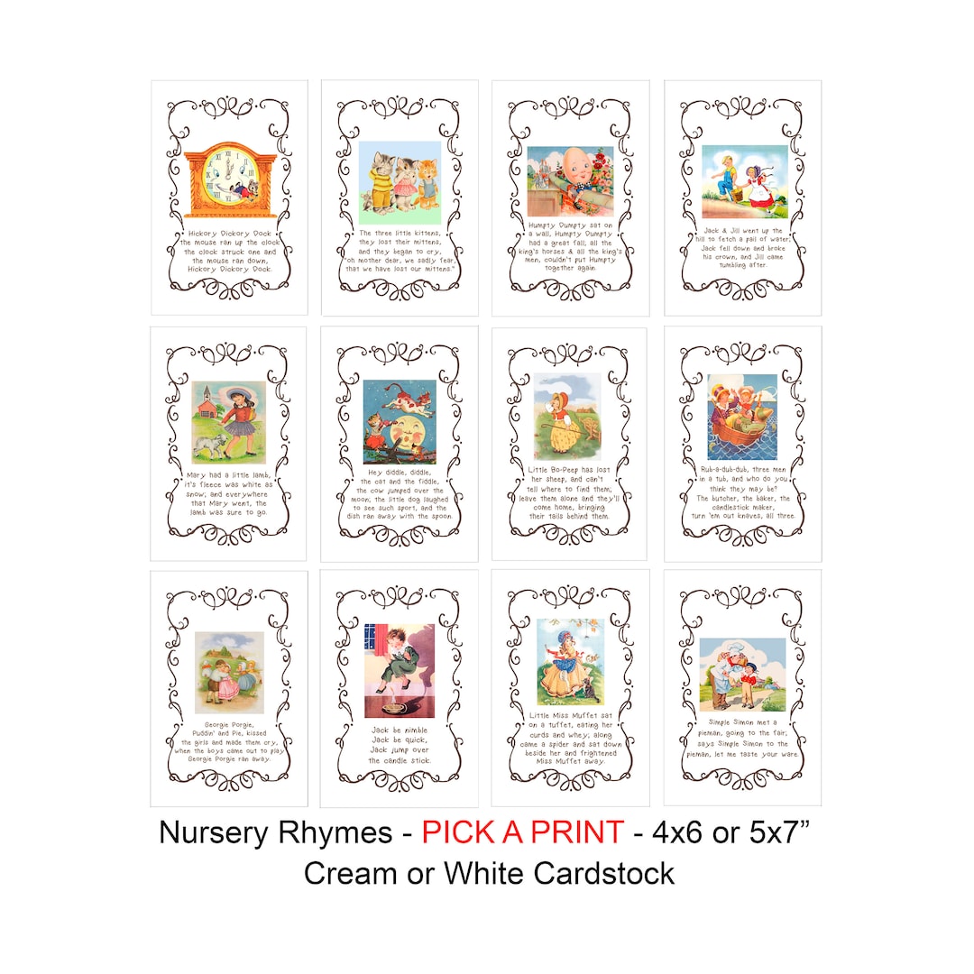 Nursery Rhymes, Pick a Print, 4x6 or 5x7, Vintage Mother Goose ...