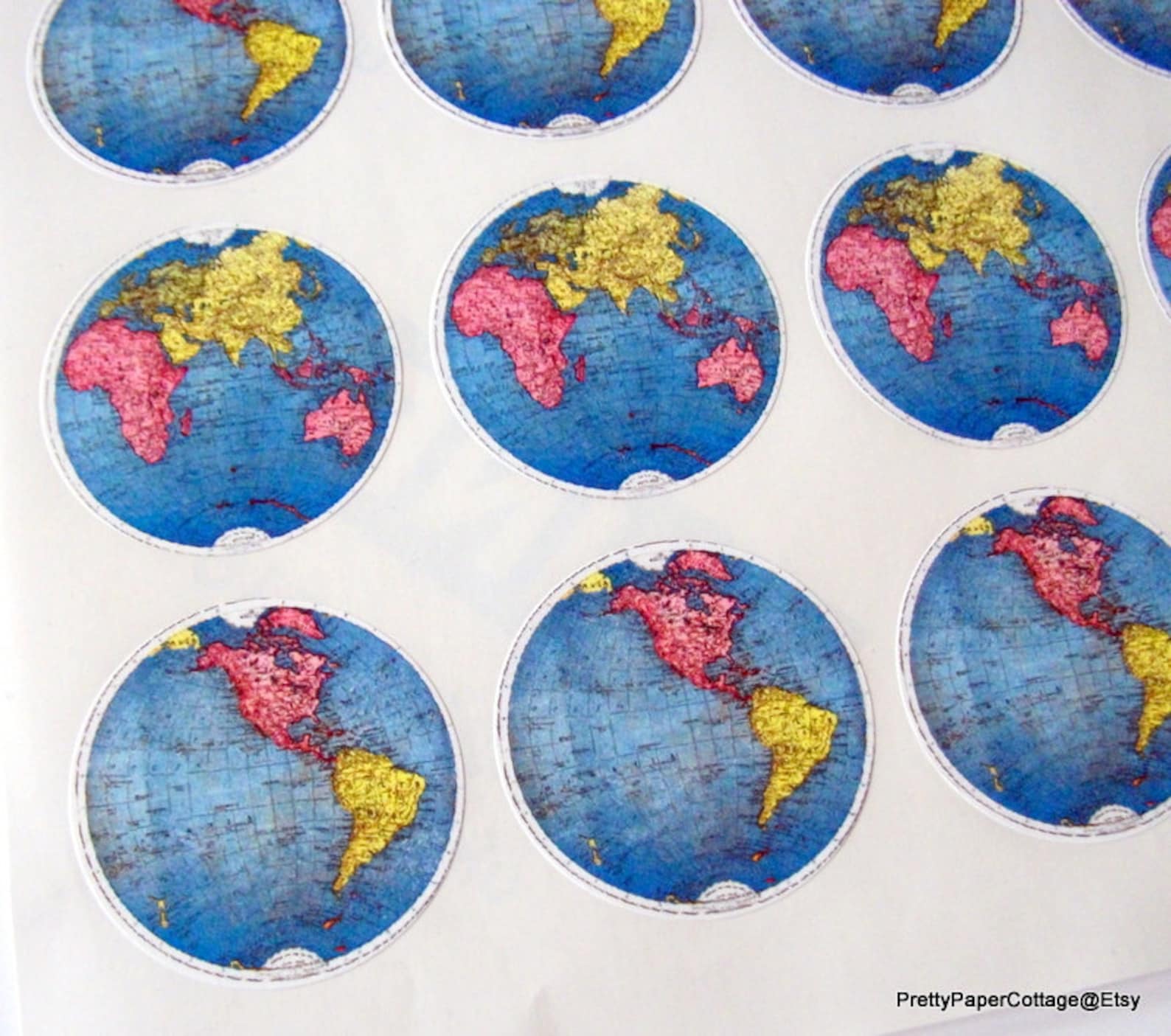 World Map Globe Stickers Travel Theme Envelope Seals 30 | Etsy
