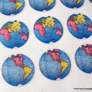 World Map Globe Stickers: Travel Theme Party Favors, 1.5 Inch (30 Count ...