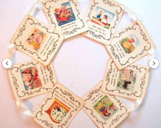 Mother Goose Nursery Rhymes Book Page Banner Bunting Garland Baby ...