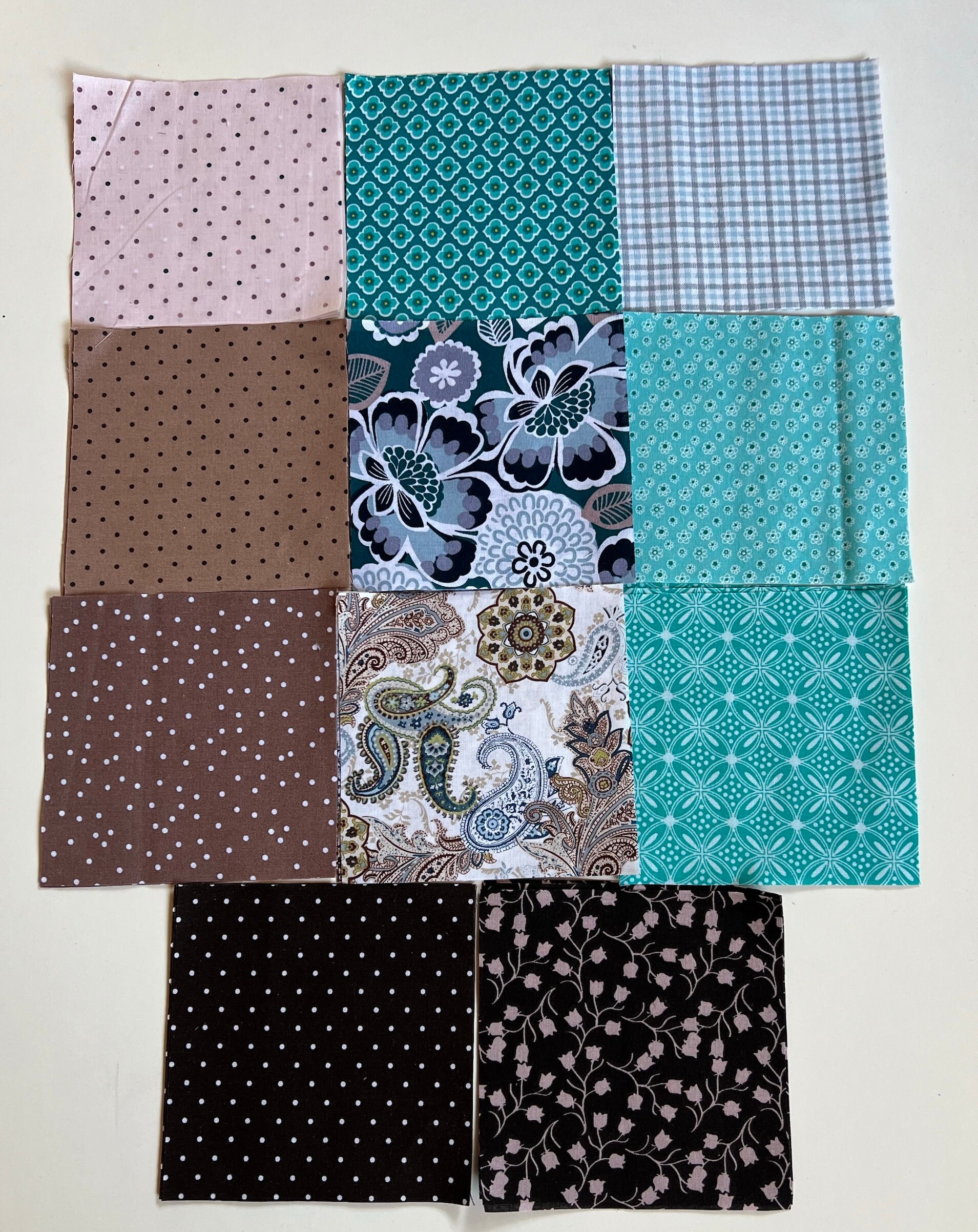 5" Square Brown/teal Fabric Quilt Squares - Etsy