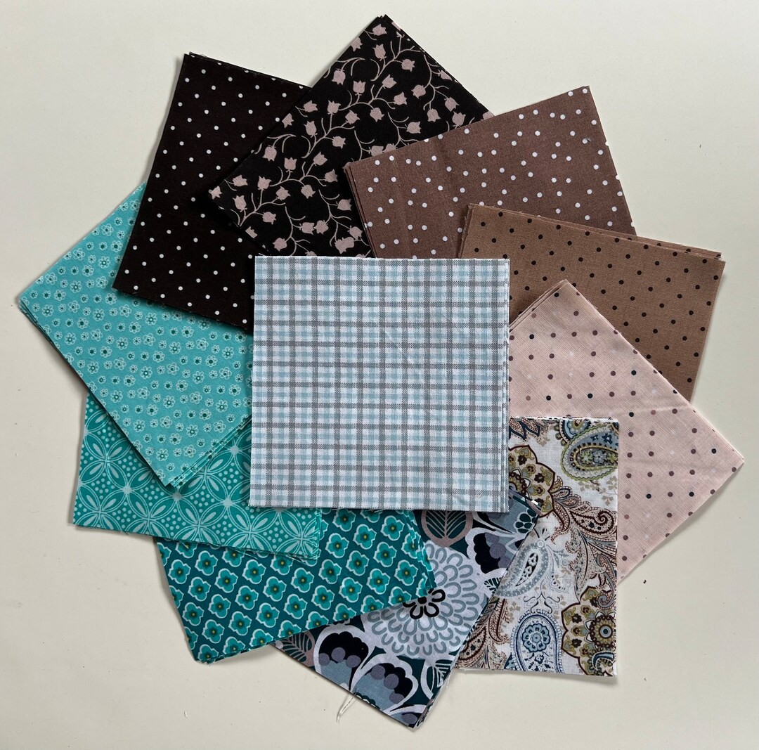 5" Square Brown/teal Fabric Quilt Squares - Etsy