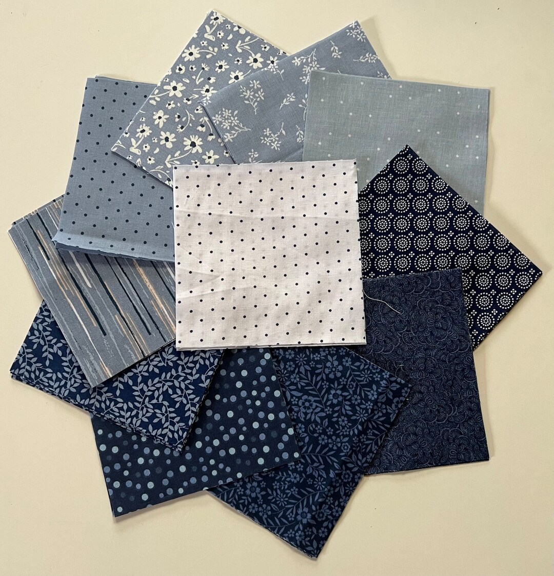 5 Square Blue Patterns Fabric Squares - Etsy