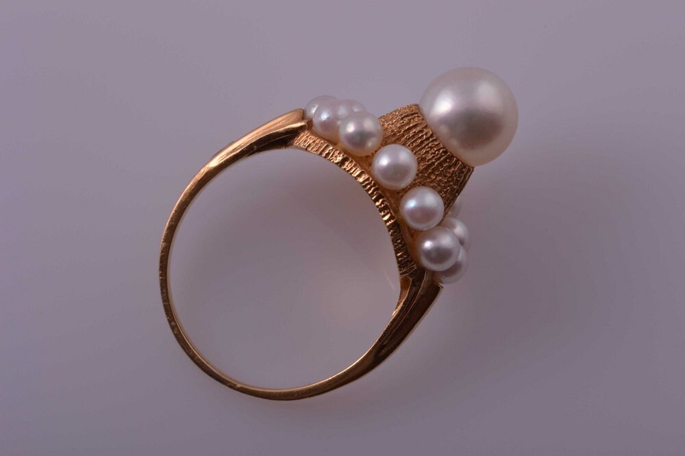18ct Yellow Gold 1960's Retro Ring With Pearls 931q - Etsy