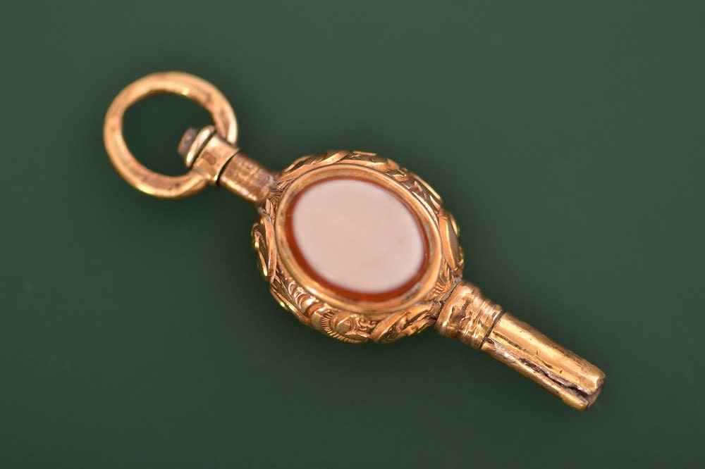 Gold Cased Victorian Watch Key With Agate and Foiled Crystal (915b) - Etsy