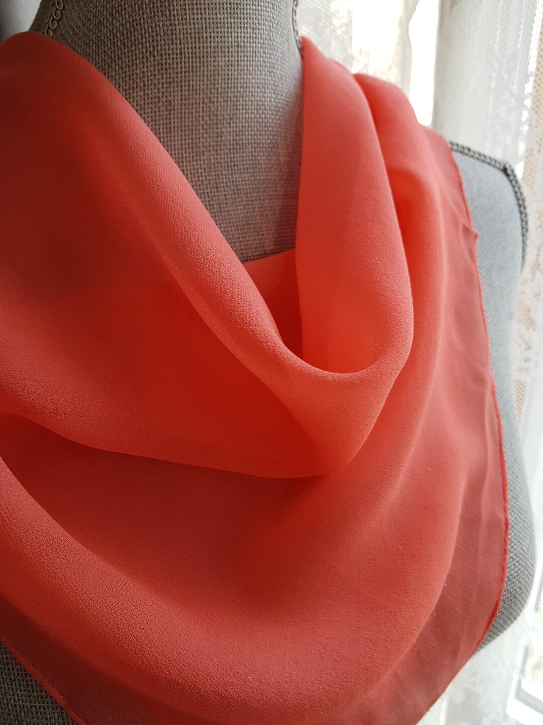 VINTAGE MCM 60s Quality Silk Chiffon Scarf, Coral Color Scarf,head ...