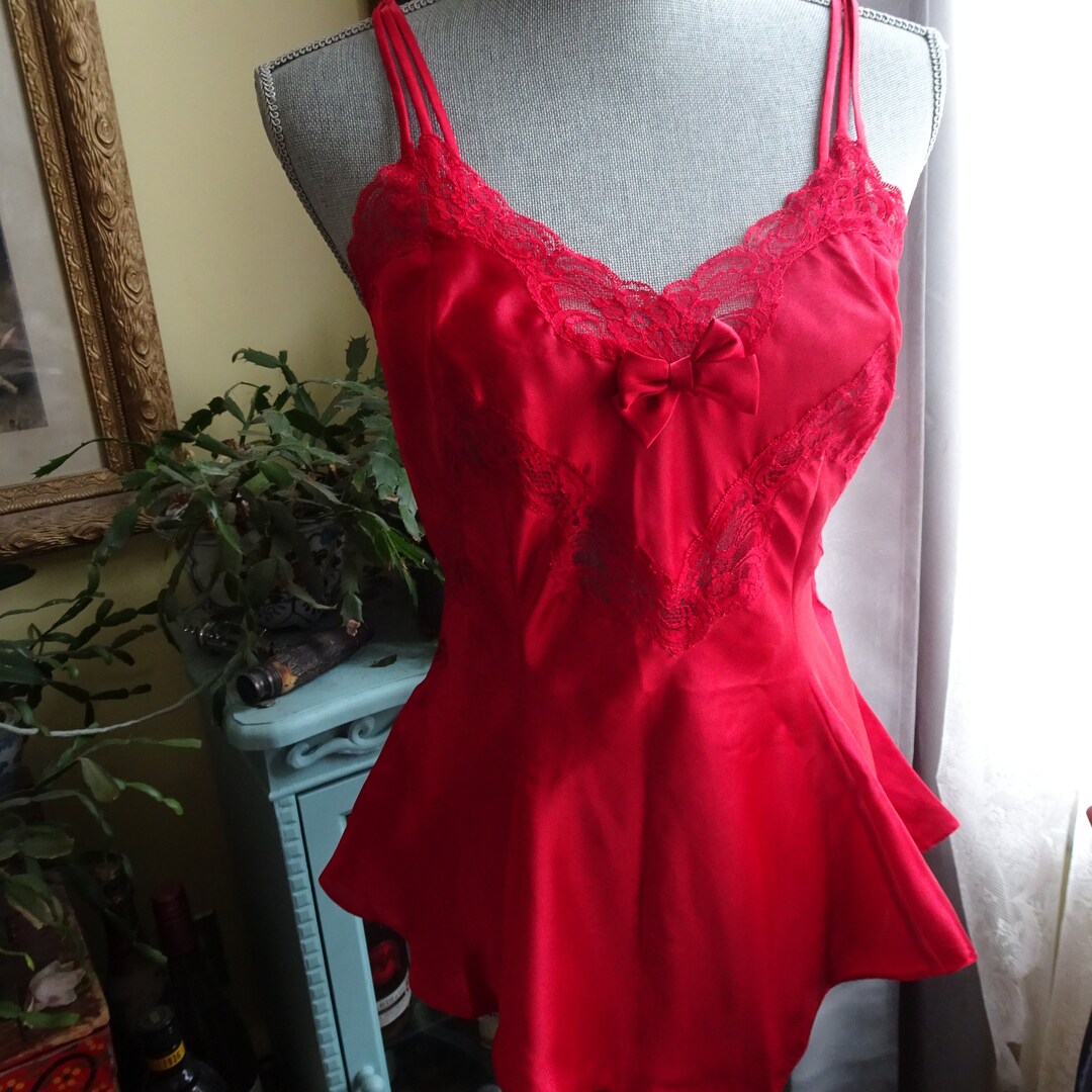 Vintage Pin Up Style Candy Apple Red Satin Teddy Lasenza Lingeriegorgeous Stylesize Medium