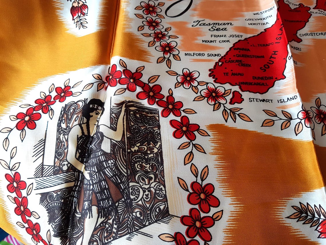 LOVELY Souvenir New Zealand Scarf,map of New Zealand,points of Interest ...