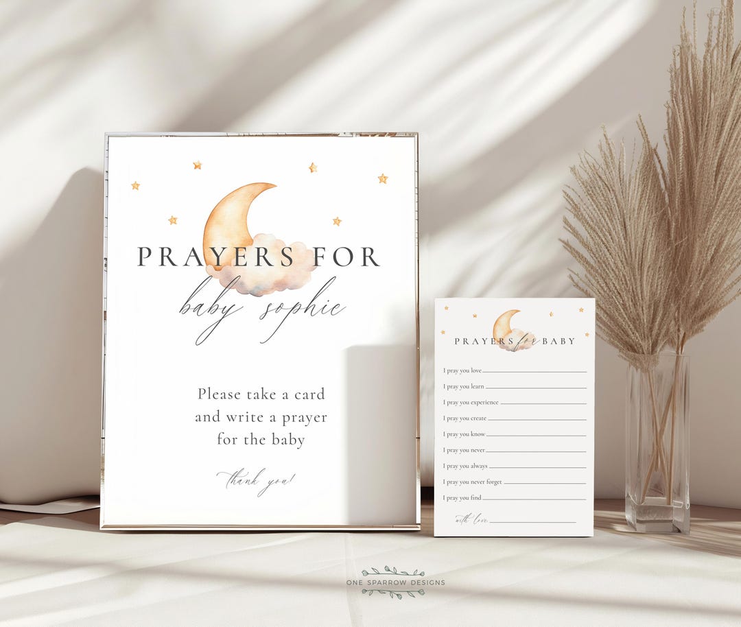 Over Moon Prayers for Baby, Wishes for Baby Shower Sign, Editable ...