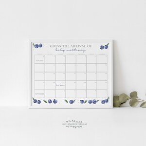 Blueberry Baby Shower Due Date Calendar, Berry Sweet, Editable ...