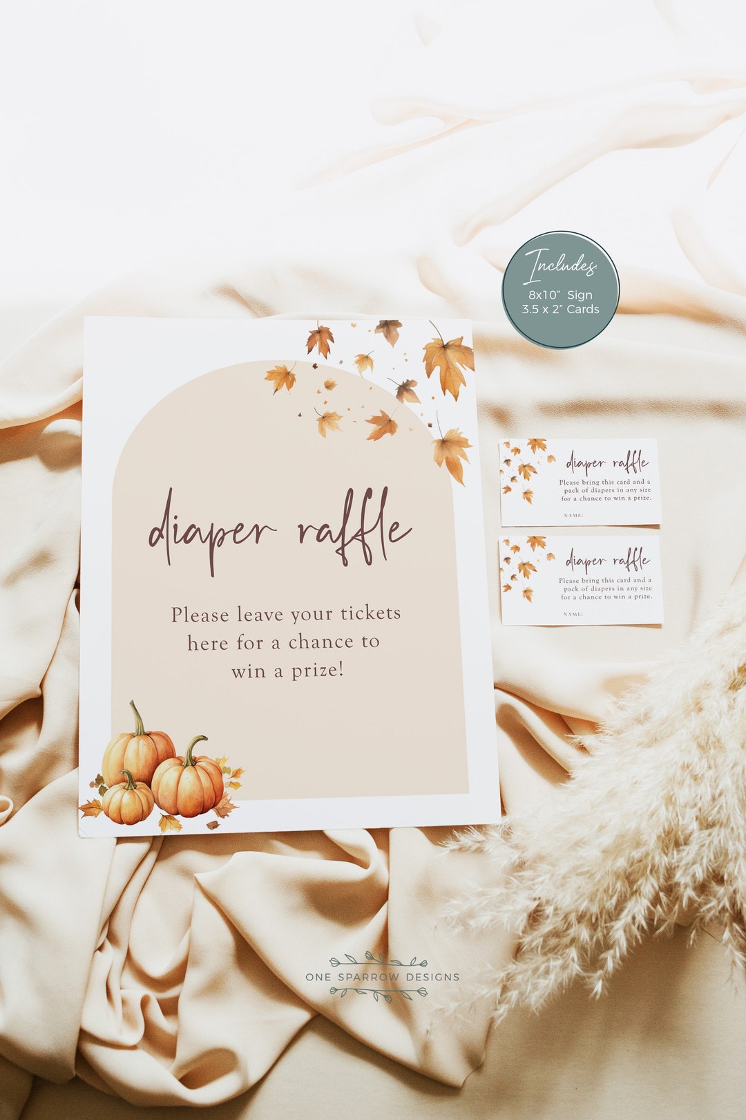 Falling in Love Leaves Baby Shower Diaper Raffle Sign and Ticket, Fall ...