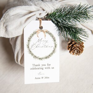 Merry Christmas Wreath Gift, Thank You Tag, Holiday Rustic Neutral ...