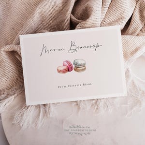 Macaron Thank You Card, French Parisian Bridal, Baby Shower, Flat 3.5x5 ...