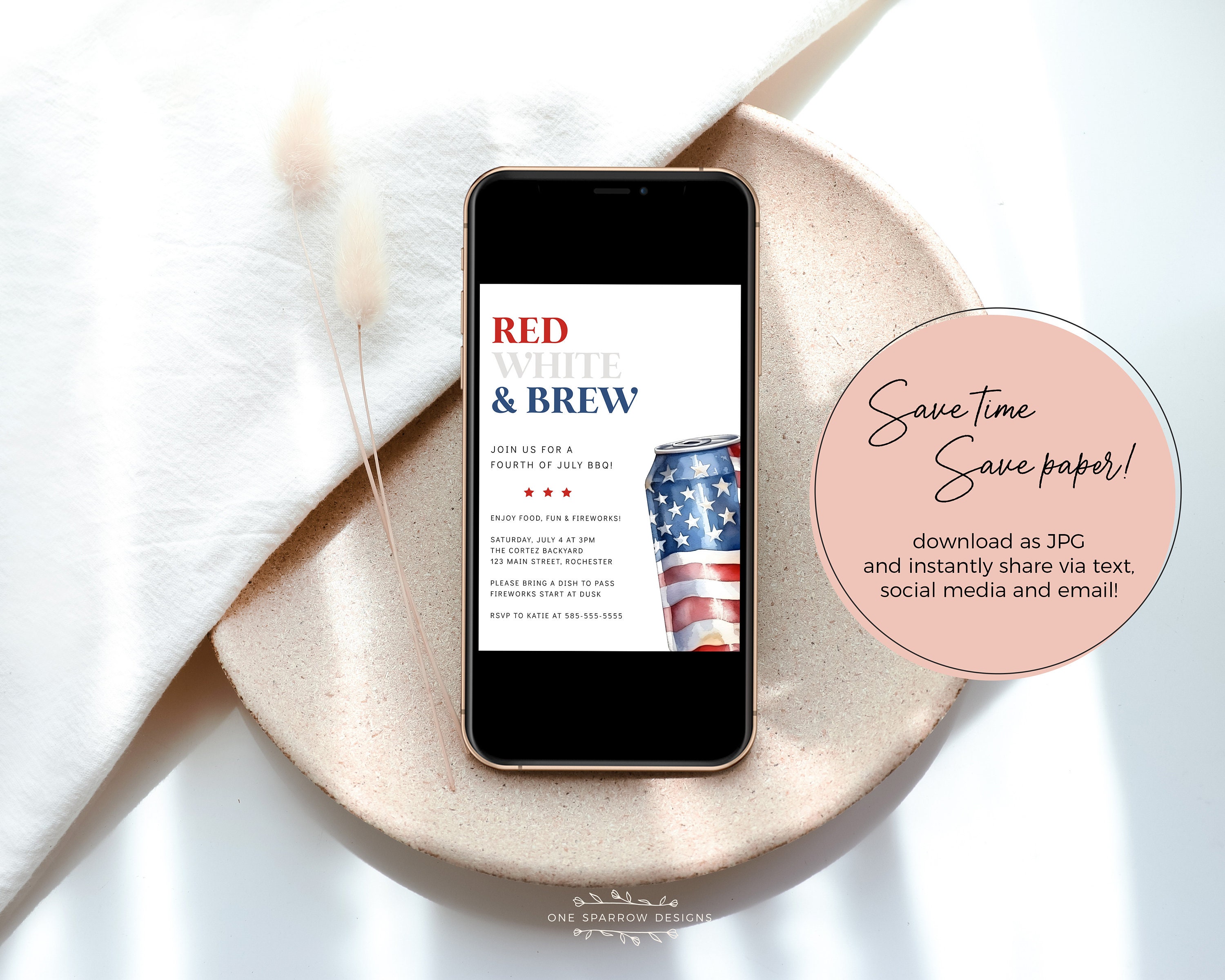 Editable Red White and Brew Fourth of July BBQ Party Invitation ...